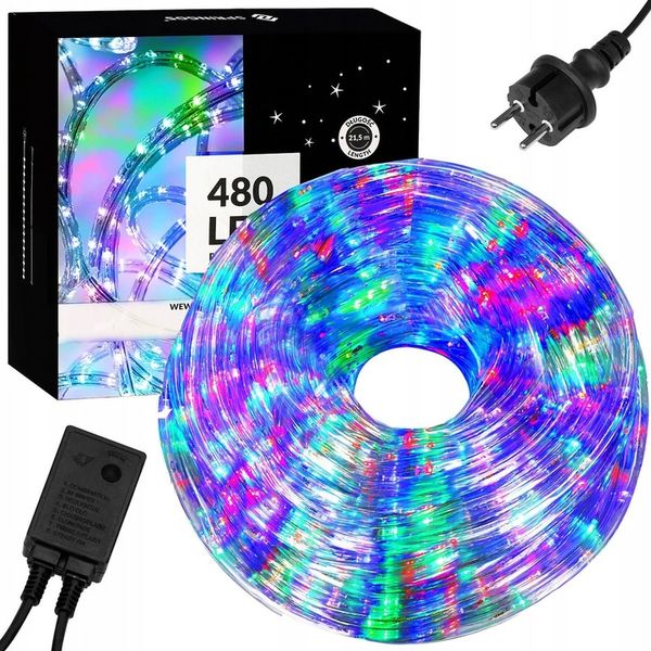 WĄŻ ŚWIETLNY ZEWNĘTRZNY 480 LED LAMPKI IP44 20m OŚWIETLENIE MULTIKOLOR ...