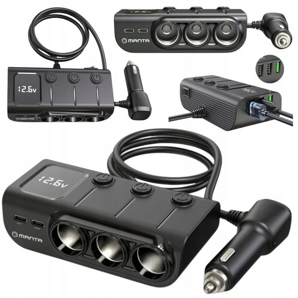 ROZDZIELACZ GNIAZDA ZAPALNICZKI Ładowarka Rozgałęźnik 12-24v PD USB QC 120W - Arena.pl