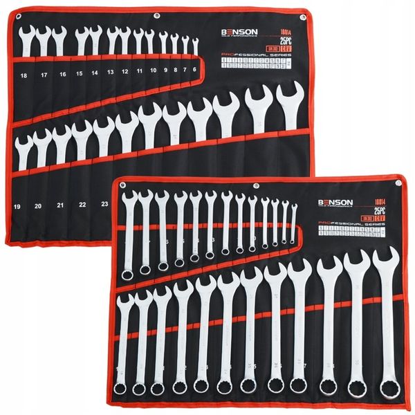 DUŻY ZESTAW KOMPLET KLUCZY PŁASKICH OCZKOWYCH 6-32MM 25EL MATA BENSON ...