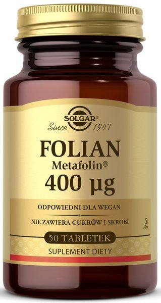 Kup SOLGAR FOLIAN METAFOLIN KWAS FOLIOWY 400mcg 50t na arena.pl i ciesz ...