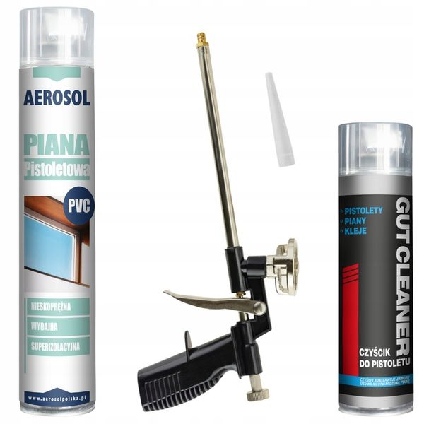 Pistolet pianka niskoprężna pistoletowa 750ml czyścik do piany ZESTAW - Arena.pl