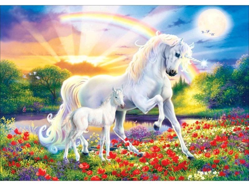 Haft Diamentowy, Obraz, Mozaika Diamentowa Diamond Painting, DWA JEDNOROŻCE 40x30cm - Arena.pl