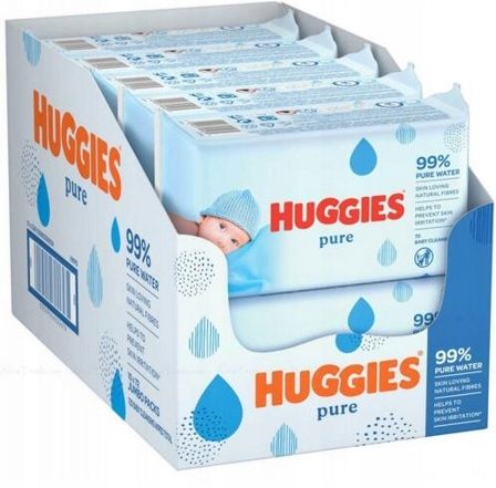 HUGGIES BABY PURE WATER Chusteczki nawilżane 99% wodą 56 szt. X10 ...
