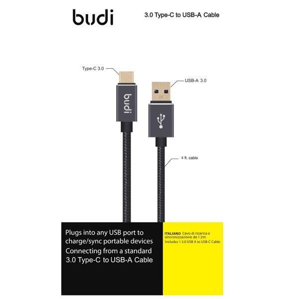 Kabel Usb-A - Usb-C Budi, Nylon, Pozłacane Wtyki, 5Gb/S - Arena.pl