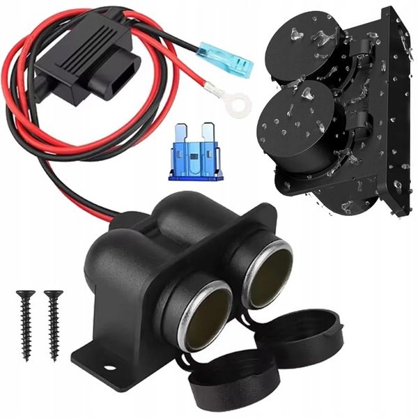 Gniazdo zapalniczki hermetyczne z BEZPIECZNIKIEM 15A PODWÓJNE 16AWG 0,6 m. - Arena.pl