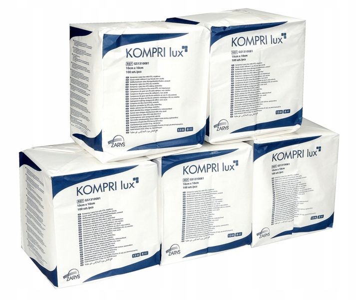 Kup KOMPRI lux kompresy z gazy bez RTG, niejałowe 10 cm x 10 cm 5x100 ...