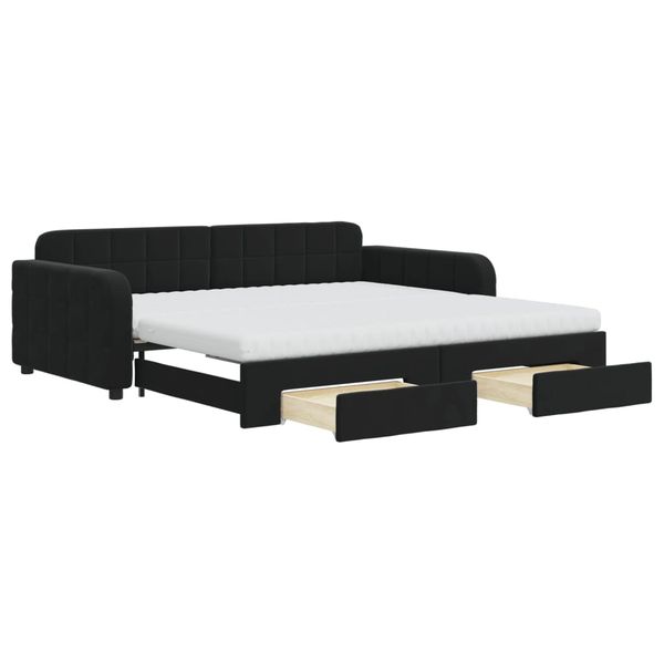Sofa rozsuwana z szufladami, czarna, 100x200 cm, aksamit - Arena.pl