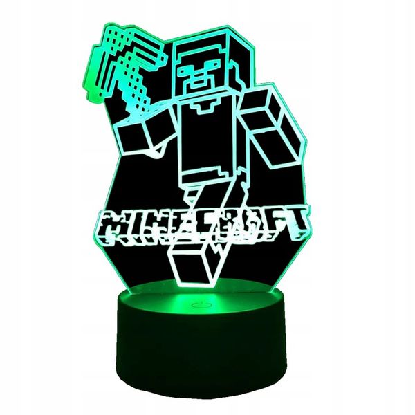 Lampka Nocna Minecraft Hologram LED Kolory RGB Na Prezent Dla Dziecka ...