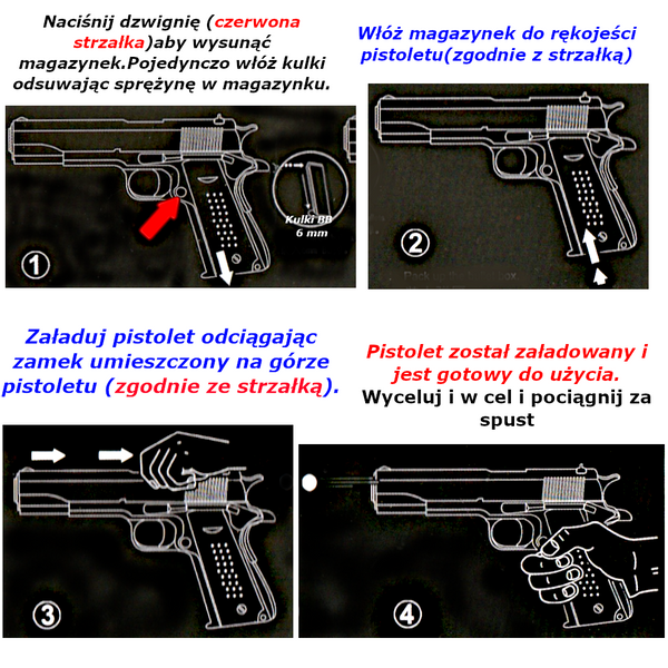 Pistolet COMBAT MASTER na kulki ASG Replika Broni 6mm+Granat 800 szt ...