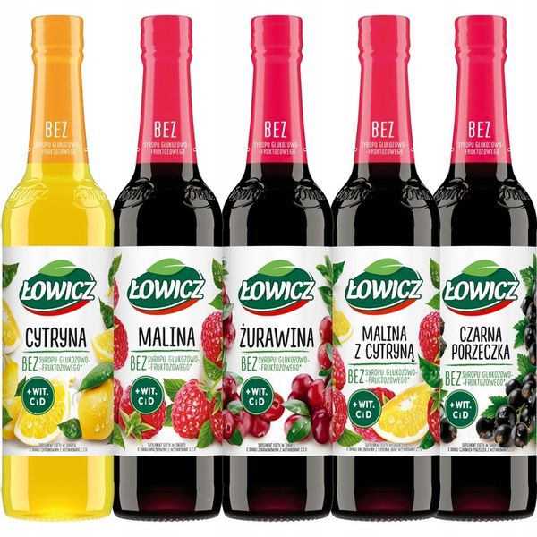 Syrop owocowy Łowicz Zestaw smaków Cytryna Malina 5x 400ml - Arena.pl