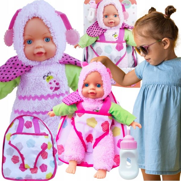 LALKA BOBAS JAK ŻYWA DUŻA MIĘKKA PREZENT UBRANKA BUTELKA Z AKCESORIAMI ...