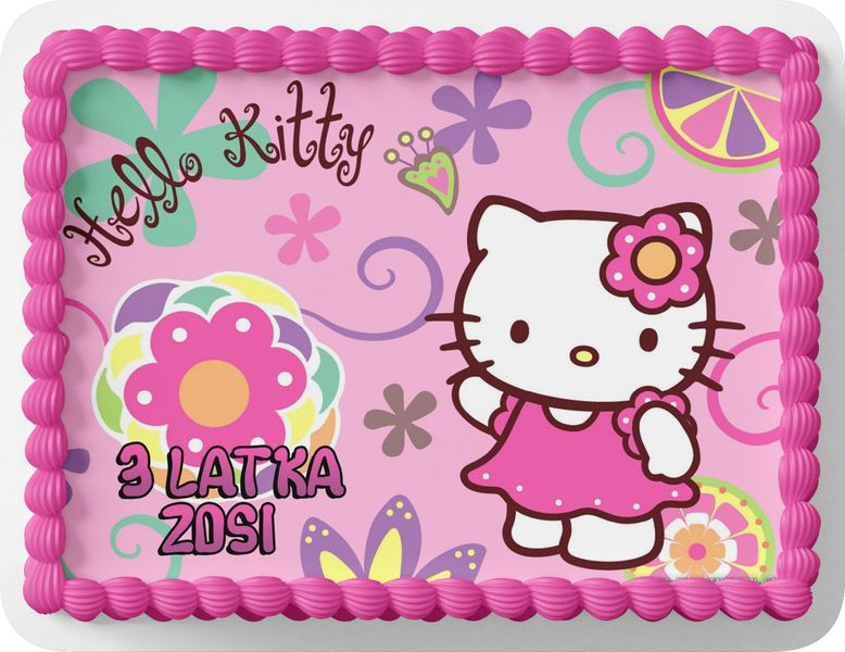 Kup PROSTOKĄTNY OPŁATEK NA TORT A4 20x29CM - HELLO KOTEK KOTKI + IMIĘ ...