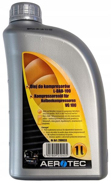 Olej sprężarkowy do kompresora tłokowego AEROTEC L-DAB 100 1L - Arena.pl