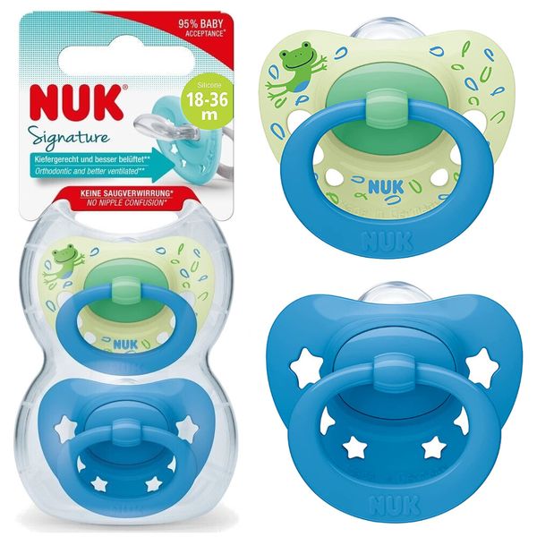 NUK Smoczek uspokajający ortodontyczny silikonowy 18-36m niebieski żabki - Arena.pl