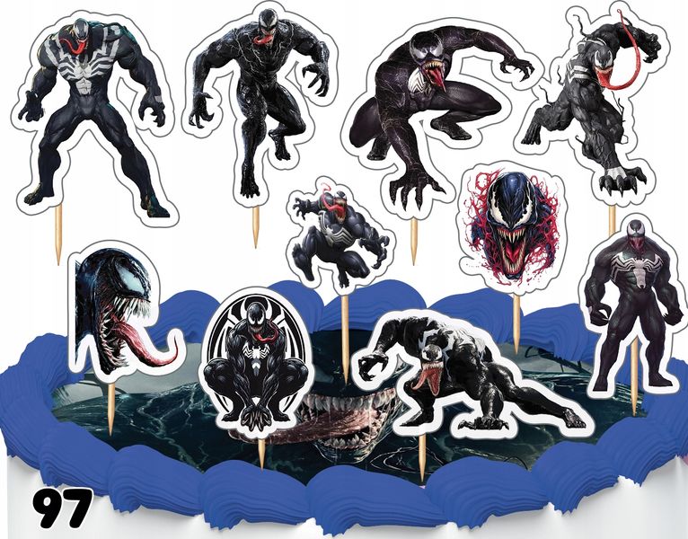 TOPPERY NA TORT OZDOBNE DEKORACJA ZESTAW - VENOM Superbohater 10szt ...