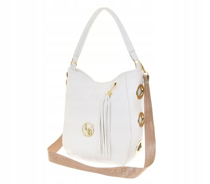 Laura Biaggi - torebka worek skóra ekologiczna nity chwost biały mat KB180 - Arena.pl