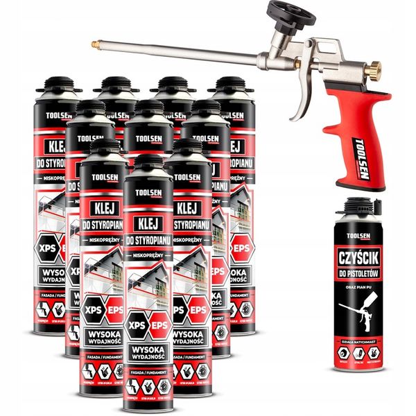 ZESTAW Piano KLEJ DO STYROPIANU EPS XPS Piana + PISTOLET + CZYŚCIK ...