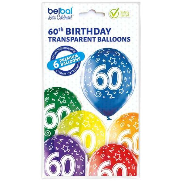 Balony "60 Urodziny", mix, BELBAL, 12", 6 szt - Arena.pl