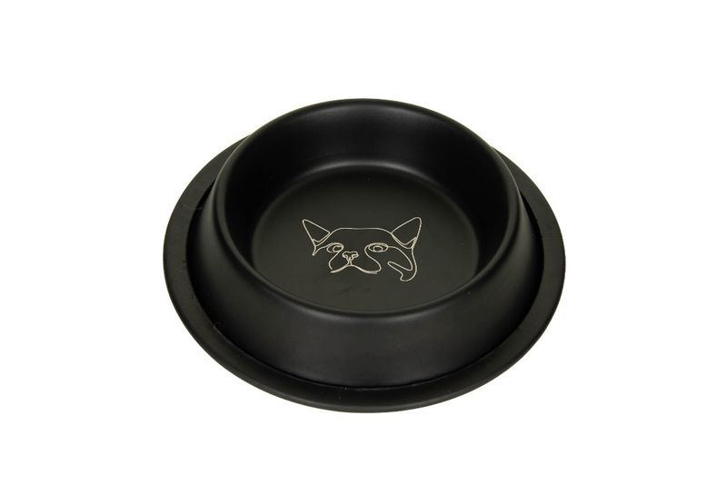 Elegancka metalowa miska dla kota MEOW 0,24L - Czarna z grawerem - Arena.pl