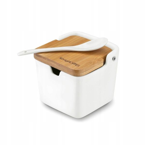 PORCELANOWA CUKIERNICA biała z łyżeczką POJEMNIK na sól 270ml Ceramic ...