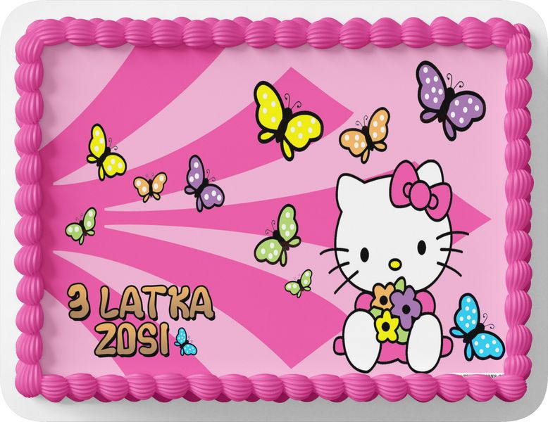Kup PROSTOKĄTNY OPŁATEK NA TORT A4 20x29CM - HELLO KOTEK KOTKI + IMIĘ ...