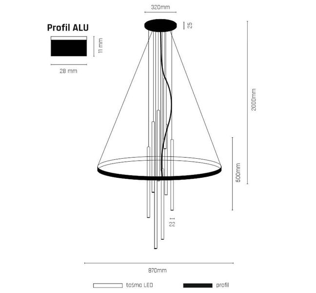 Wisząca lampa salonowa Luna 8979 Amplex pierścień nad stół mosiądz ...