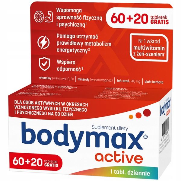 BODYMAX ACTIVE WITAMINY magnez ŻEŃ SZEŃ ODPORNOŚĆ dla AKTYWNYCH 60 + 20 ...