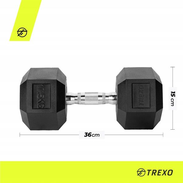 Kup Hantel ogumowany TREXO Hex 17.5 kg ŻELIWNY ANTYPOŚLIZGOWA ...