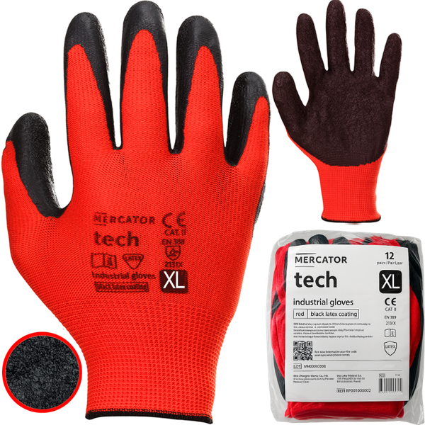 Kup rękawice robocze mercator tech red+black latex - xl - 12 par na ...