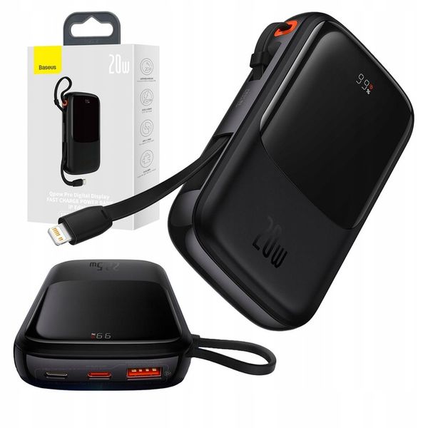 BASEUS POWER BANK SZYBKI 10000mAh 20W WBUDOWANY KABEL MOCNY POWERBANK - Arena.pl