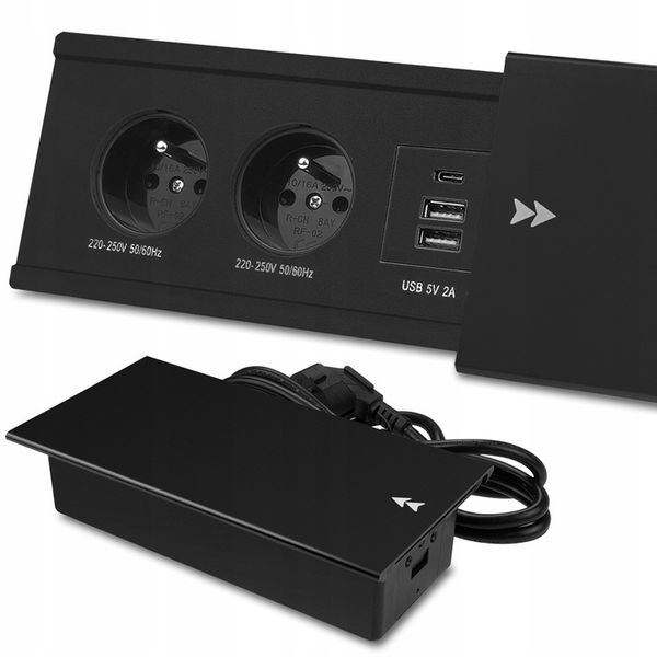 Kup GNIAZDO NABLATOWE CHOWANE W BLAT ALUMINIUM Przesuwane + 2x USB ...