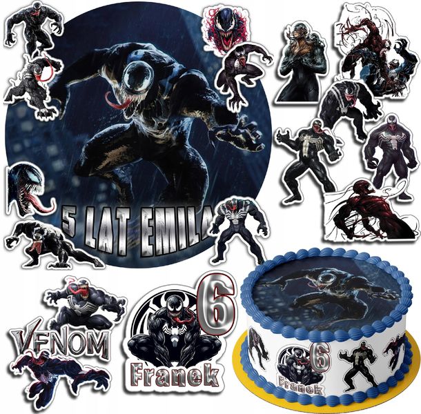 ZESTAW OPŁATEK NA TORT 30CM +17 POSTACI - VENOM + IMIĘ 24CM 26CM - Arena.pl