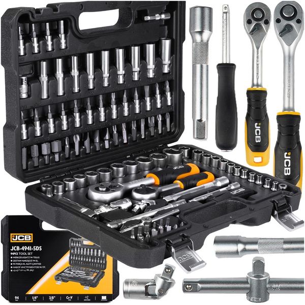 ZESTAW NARZĘDZI KLUCZY NASADOWYCH 94EL BITY GRZECHOTKI NASADKI POKRĘTŁA ...