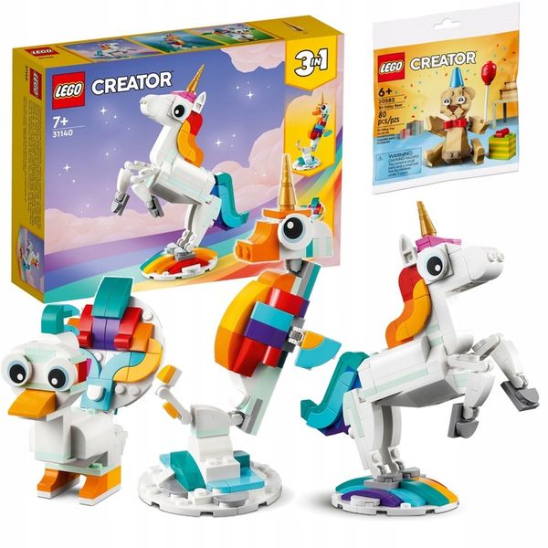 Kup LEGO Creator 3w1 Magiczny jednorożec 31140 + Urodzinowy niedźwiedź ...