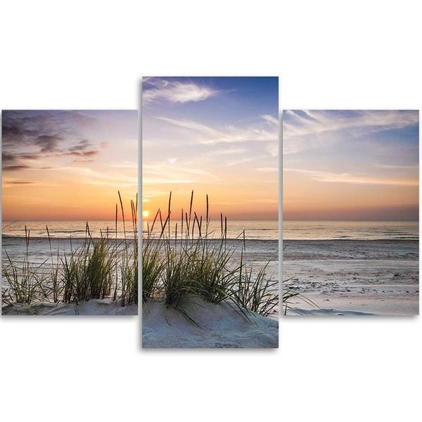 OBRAZ TRYPTYK Morze Trawa Zachód Słońca 120x80 - Arena.pl