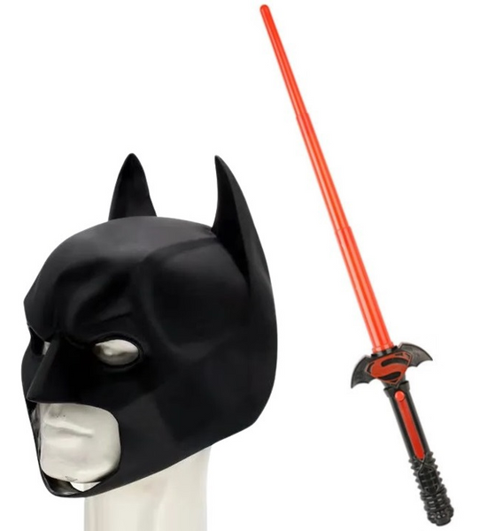 ZESTAW SUPERBOHATER BATMAN MASKA LATEKSOWA MIECZ ŚWIETLNY COSPLAY ...