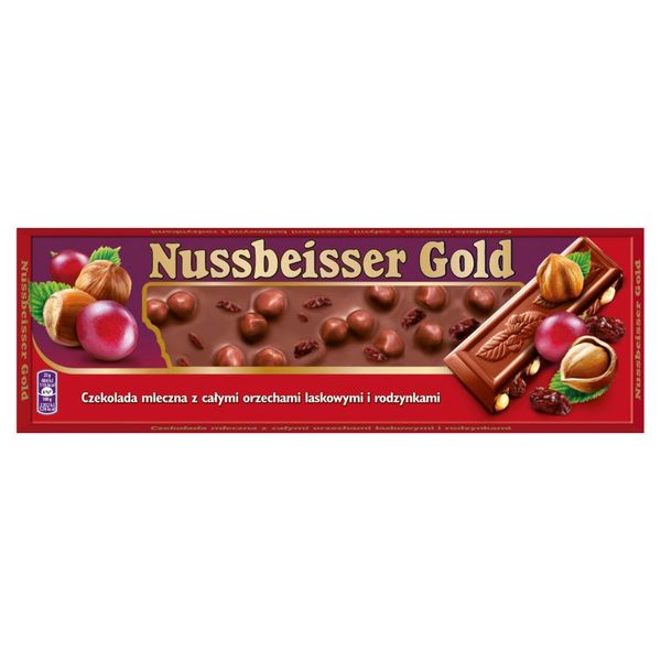 Nussbeisser Gold Czekolada z całymi orzechami laskowymi i rodzynkami ...