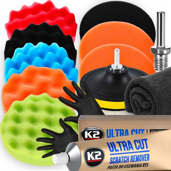 Kup K2 ULTRA CUT PASTA POLERSKA +ZESTAW GĄBEK DO POLEROWANIA USUWANIA ...