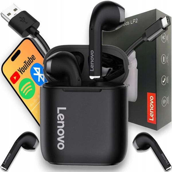 SŁUCHAWKI BEZPRZEWODOWE LENOVO LP2 do IOS ANDROID SPORTOWE GAMINGOWE ...