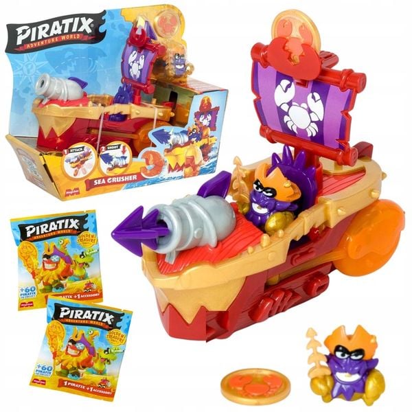 PIRATIX statek Sea Crusher + 2 saszetki figurki SERIA gold MAGIC BOX ...