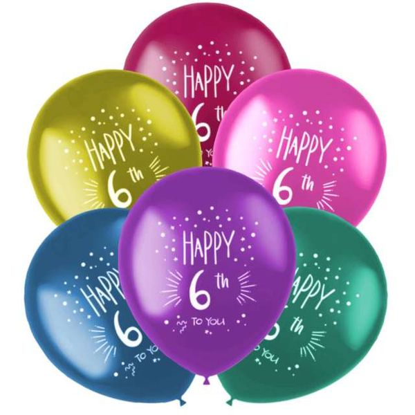 Balony "6 urodziny - Happy 6th", Folat, 13", 6 szt - Arena.pl