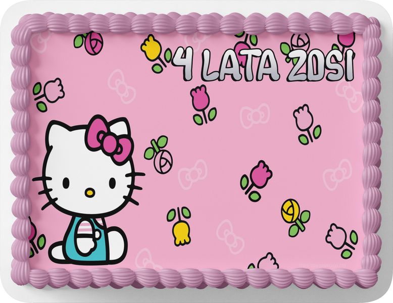 Kup PROSTOKĄTNY OPŁATEK NA TORT A4 20x29CM - HELLO KOTEK KOTKI + IMIĘ ...