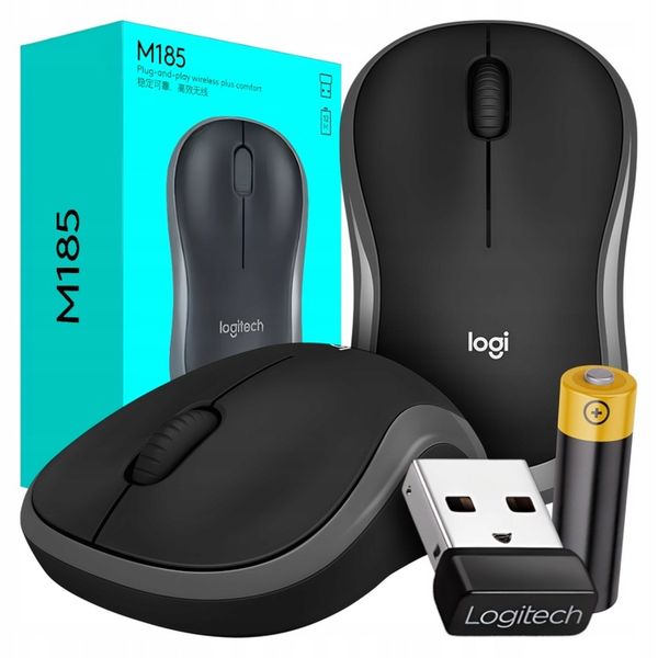 Myszka bezprzewodowa Logitech M185 szara, sensor optyczny 1000DPI 2 ...