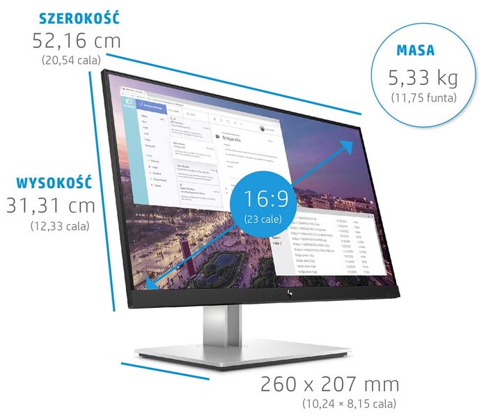 Monitor HP E23 G4 FHD 23 cale FullHD IPS 1920x1080 VGA HDMI DisplayPort ...