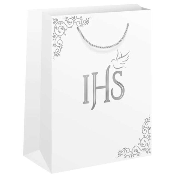 Torebka prezentowa "Komunia Święta - IHS z gołębicą", PartyPal, 15x20x - Arena.pl
