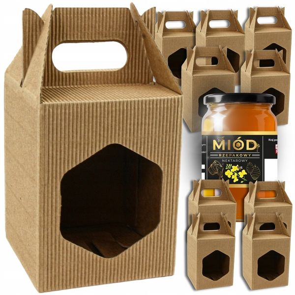 Komplet 10 sztuk Opakowania z rączką z tektury falistej na 1 miód 430ml - Arena.pl