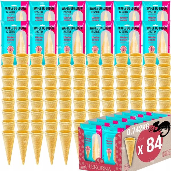 WAFLE WAFELKI DO LODÓW ROŻKI WAFLOWE 12szt 53G x14opak na 168 LODY! 0 ...