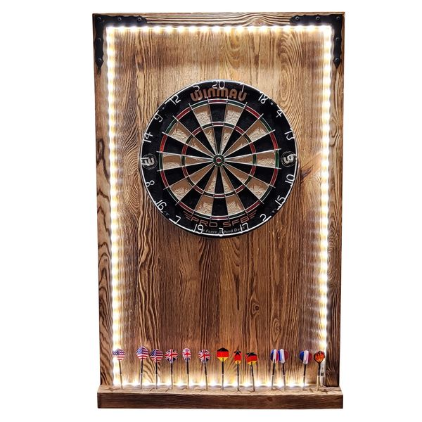 Zestaw Tarcza do Gry w Dart, 12 rzutek, drewniana osłona z oświetleniem ...