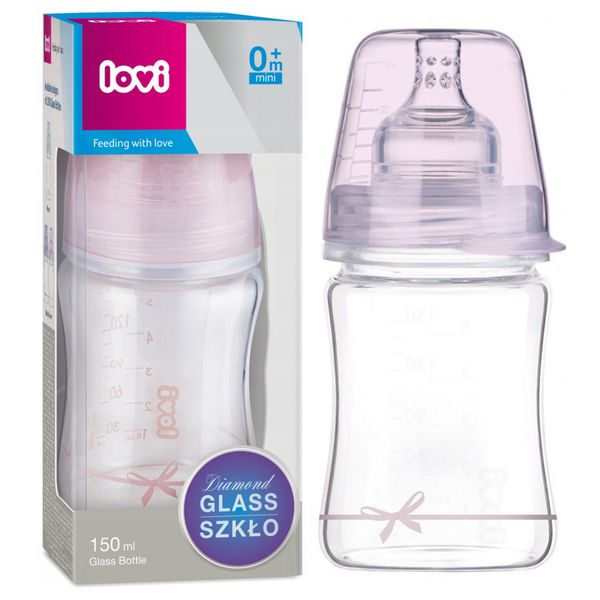 LOVI Butelka antykolkowa do karmienia szklana DIAMOND GLASS 150ml Baby Shower Girl - Arena.pl