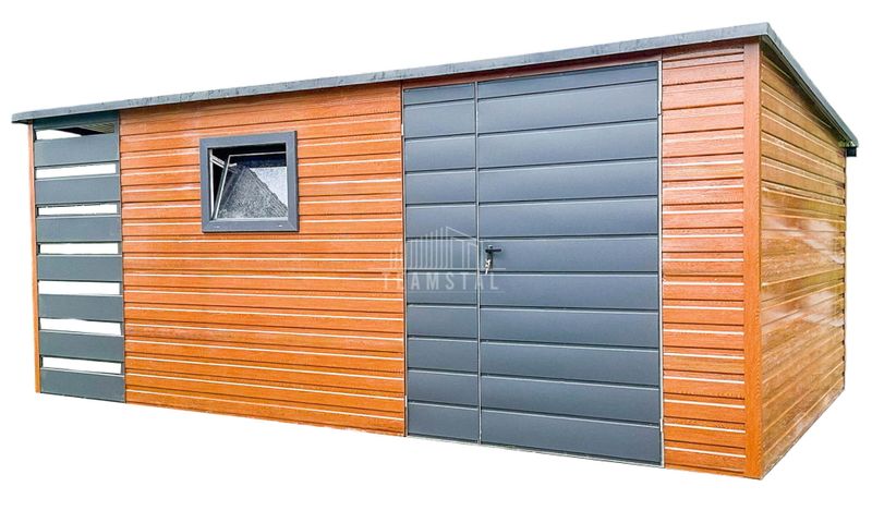 Schowek Domek Ogrodowy 4x2,5m + wiata 1m - Okno Brama Dwuskrzydłowa ...